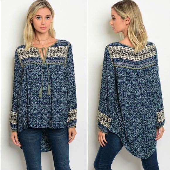 Tassels N Lace | Tops | Womens Bohemian Print Jewel Toned Flowing Top ...